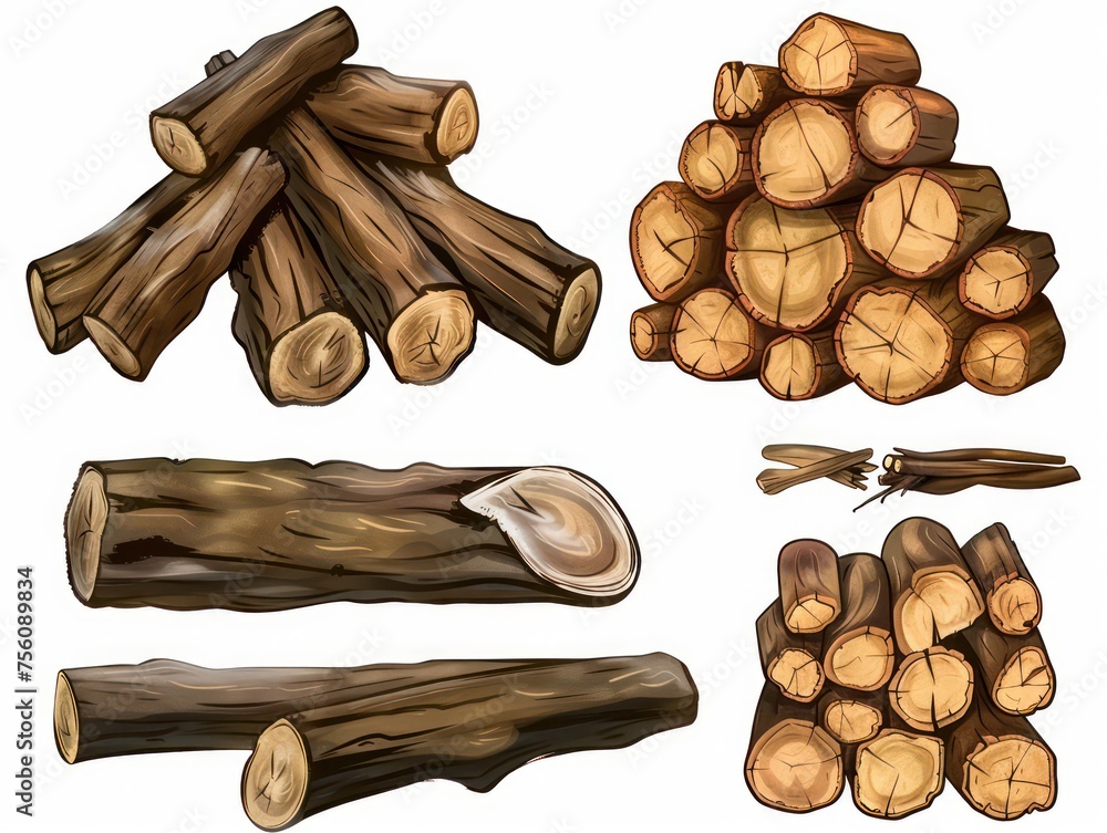 resource sprite sheet, pile of firewood icon, multiple versions, cel ...