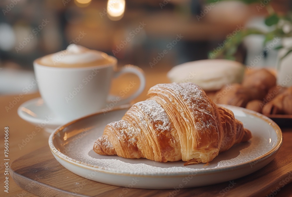 Food photography of a classic italian breakfast at the coffee shop with ...
