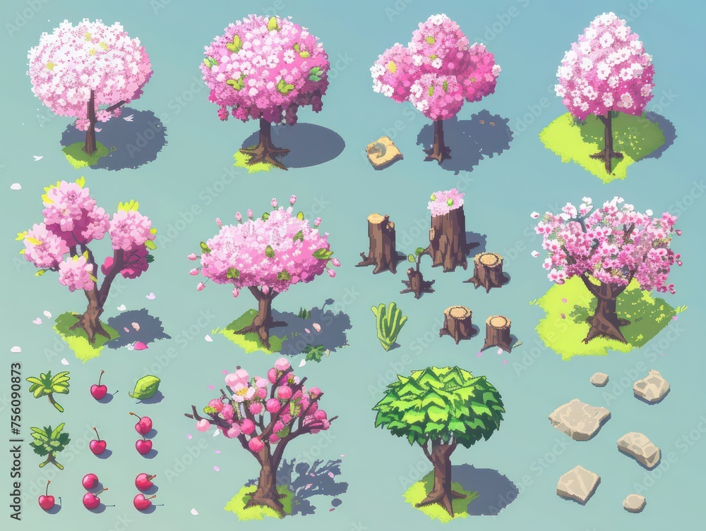 cherry tree, cherry bloom, cherries, different grow stages, different ...