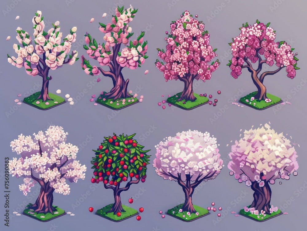 cherry tree, cherry bloom, cherries, different grow stages, different ...