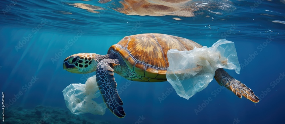 The Kemps ridley sea turtle, an electric blue reptile, is swimming ...