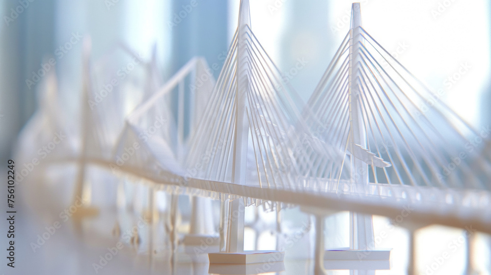 The bridge model stands tall with paper pillars and beams seamlessly ...