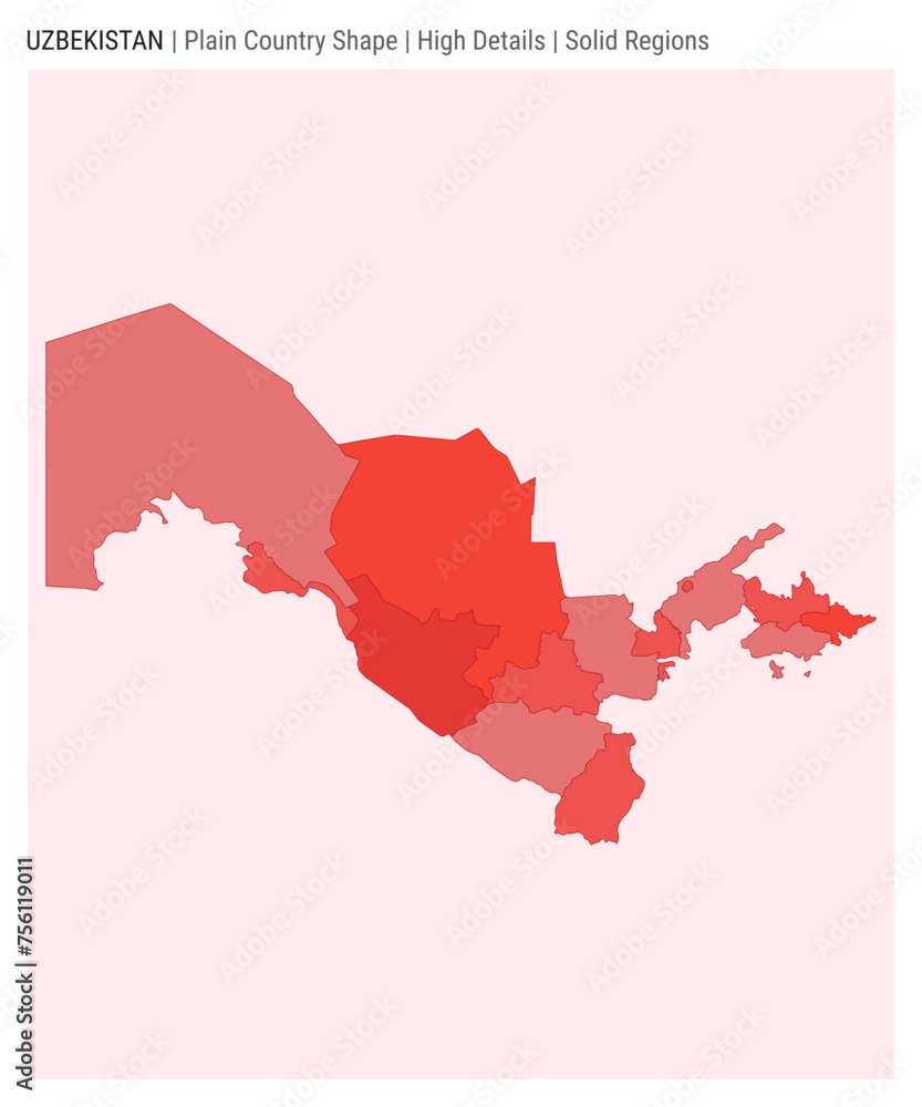 Uzbekistan plain country map. High Details. Solid Regions style. Shape ...