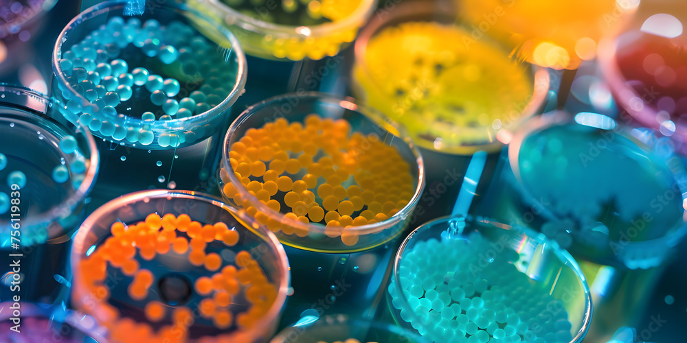 various bacteria cultures in petri dishes showcasing vibrant colors and ...