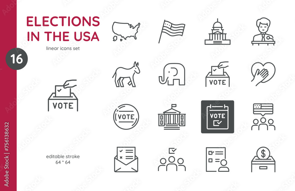 Elections in the USA Icons Set. Collections of Vector Symbols and ...