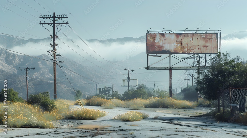 Abandoned Billboard Amidst Foggy Mountains A Study in Visual Pollution ...