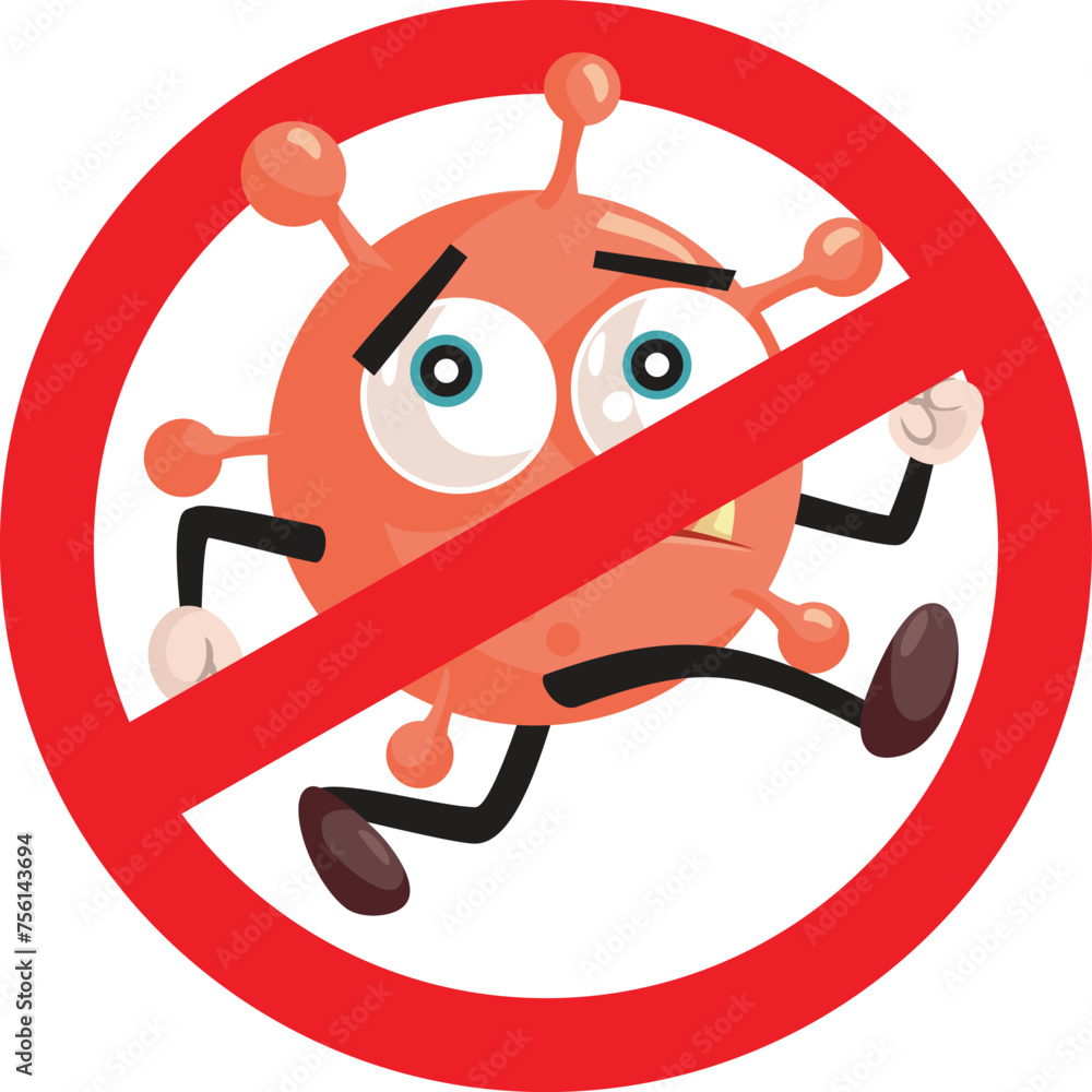 Warning Sign of a Cartoon Vector Virus Character Running Away. Disease ...