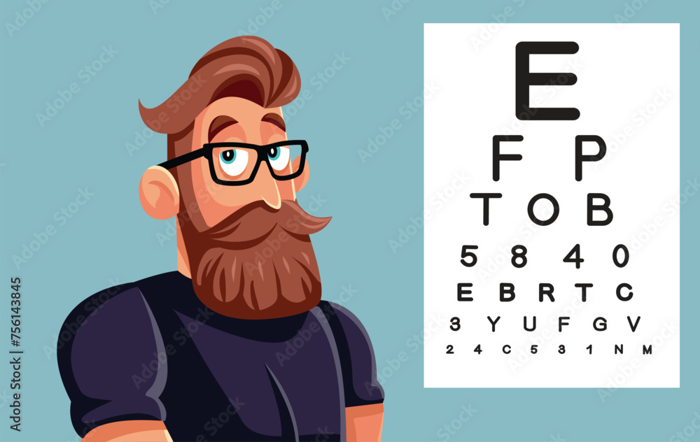 Adult Man Having his Eyes Checked at the Clinic Vector Character. Male ...
