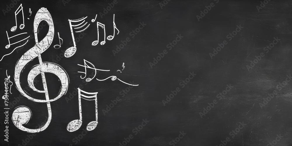 Chalkboard with musical notes , A chalkboard covered in musical notes ...
