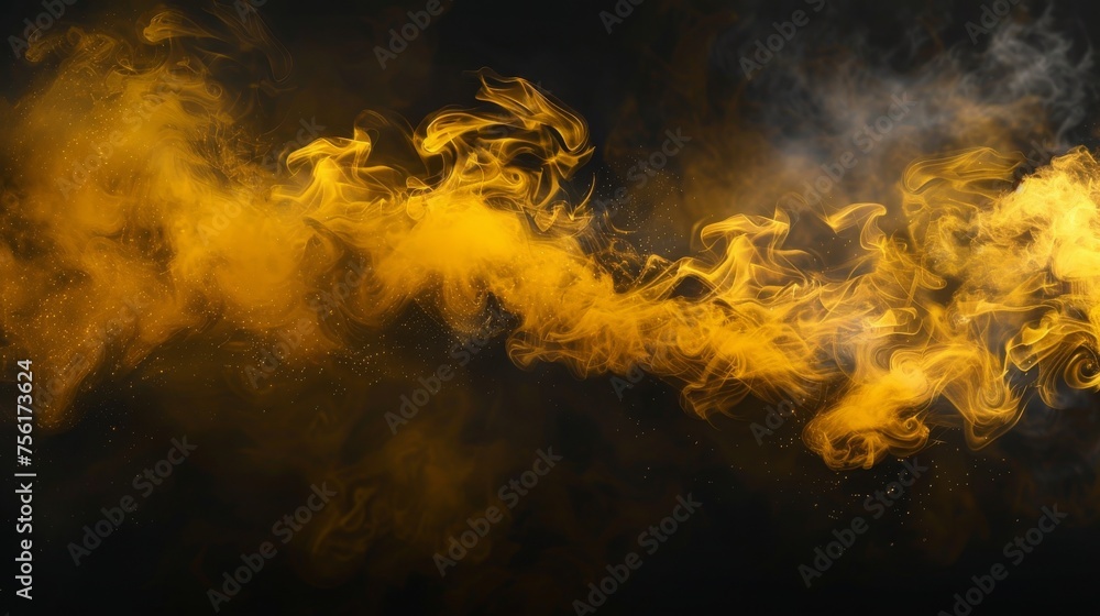 Animated modern illustration of yellow smoke on black background. Dust ...