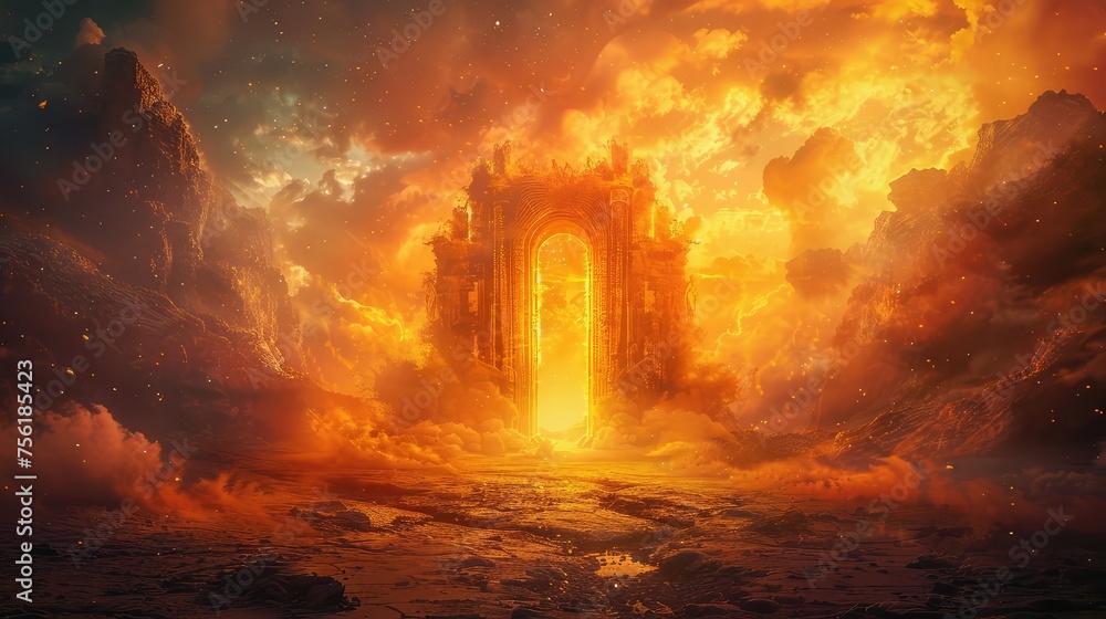 Golden Gates of Eternity, Depict the majestic gates of heaven bathed in ...