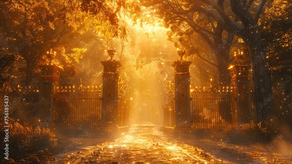 Golden Gates of Eternity, Depict the majestic gates of heaven bathed in ...