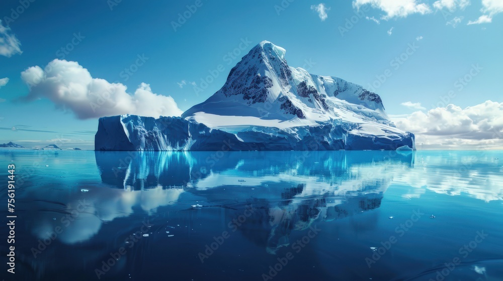 Iceberg in the middle of the sea with a very beautiful shadow. Generate ...