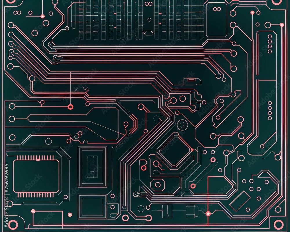 Schematic beauty a PCB with highlighted microchips and traces for ...