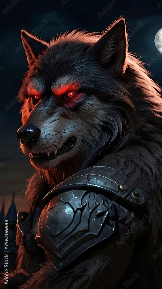 mystical werewolf ,human,warrior,medieval,laser red eye, dark fantasy ...