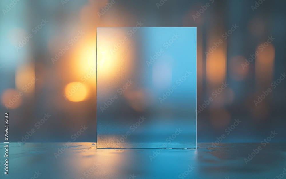 Displaying logo or text, isolated blue transparent glass panel ...