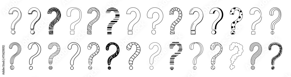 Doodle question mark hand drawn sketch vector illustration set isolated ...