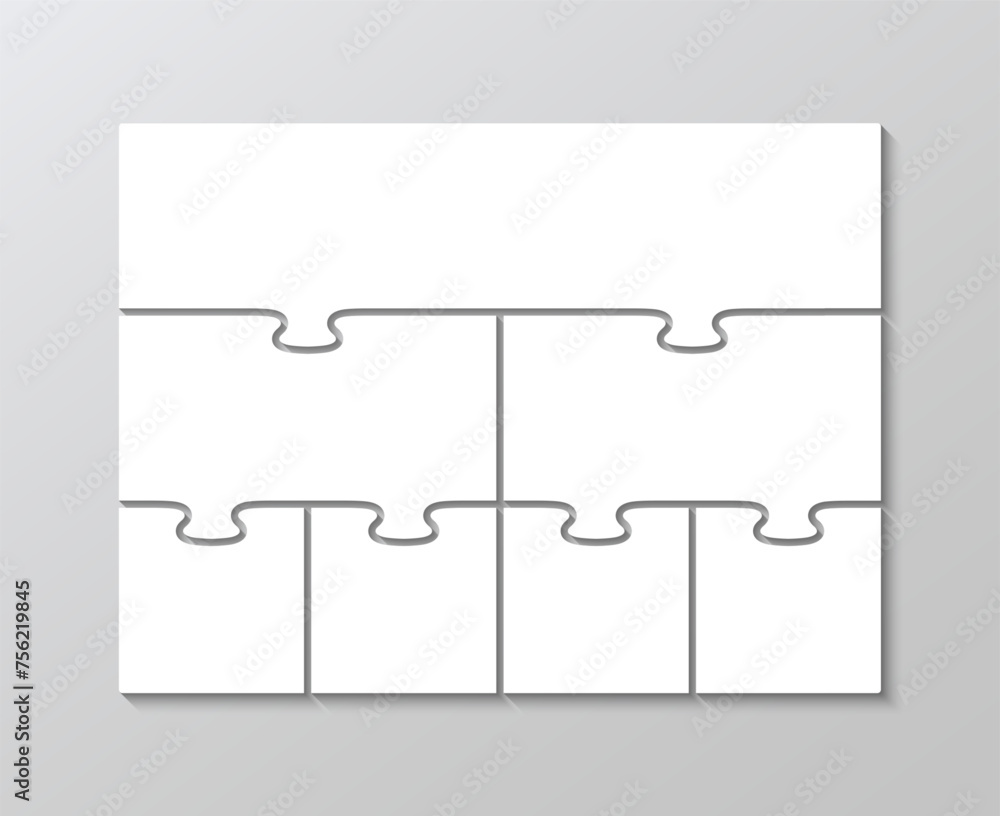 Jigsaw puzzle info graphic with 7 pieces. Puzzle grid. Parts of process ...