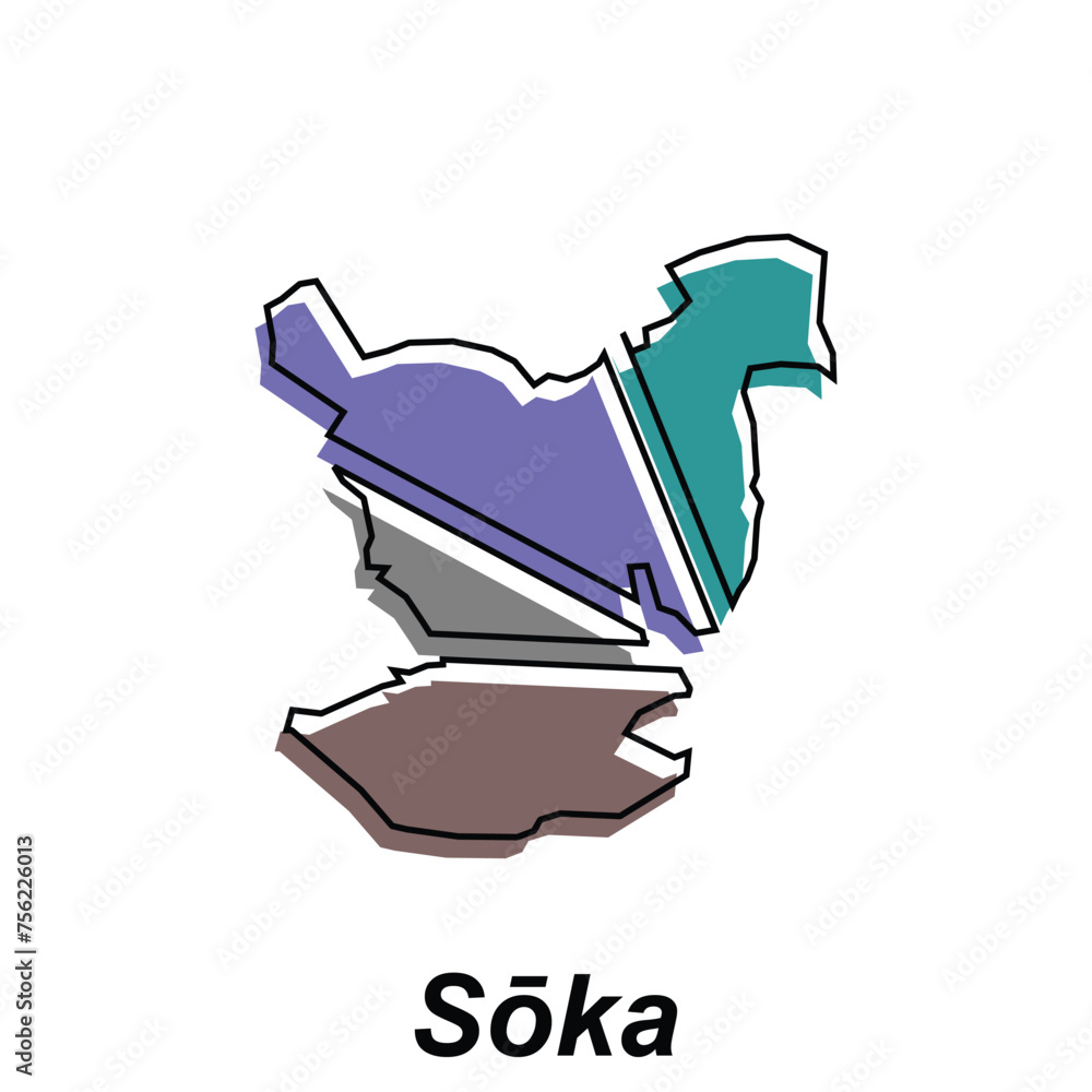 Colorful map of Soka City outline graphic, Prefecture Map Japan Stock ...