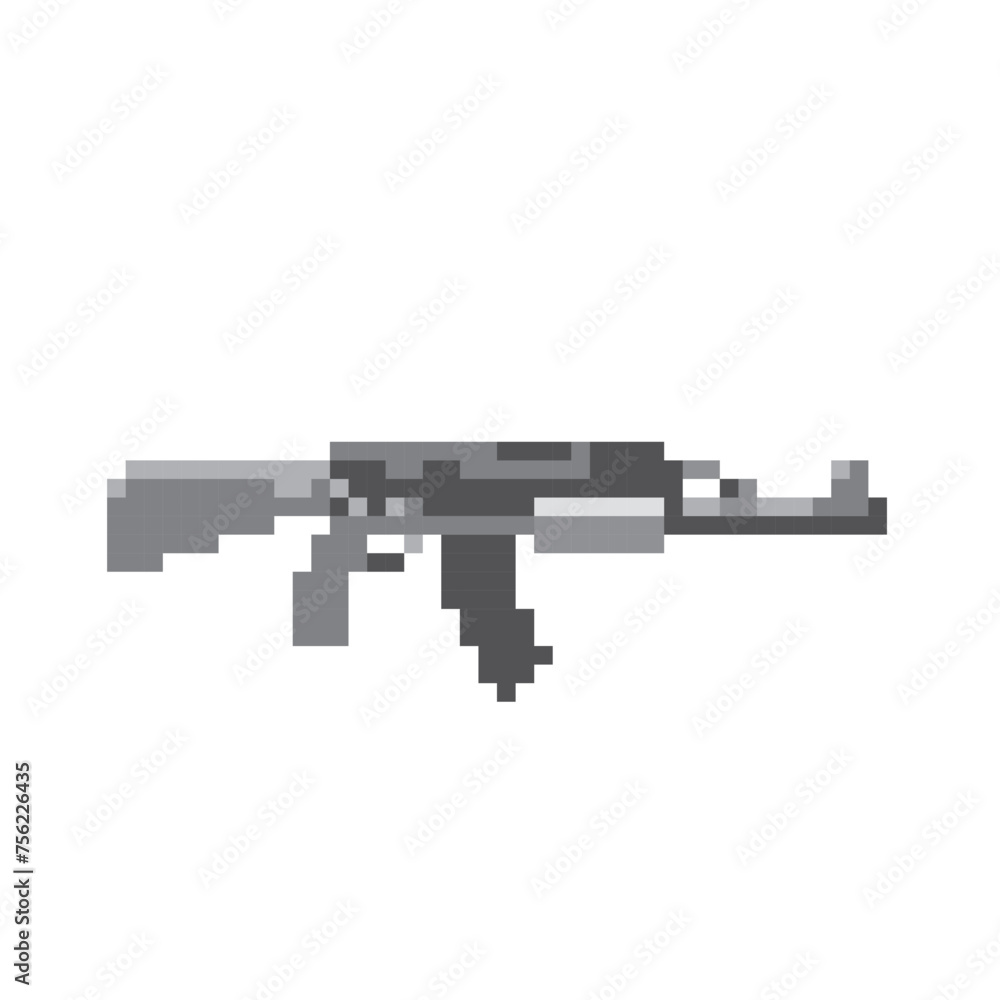 Assault rifle. 8 bit video game. 8-bit sprite. isolated vector ...