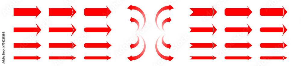 arrows red icon set isolated on white background. flat style consist of ...