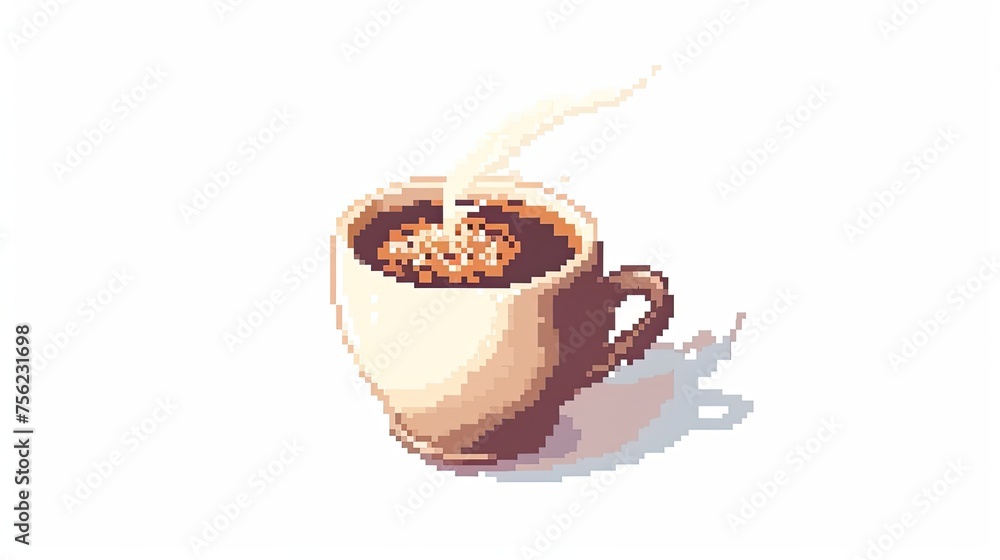Pixel cup of coffee. Pixel art, style, cappuccino, morning ...