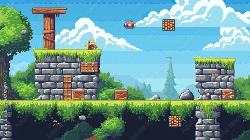 Pixel platformer. Style, sales, programming, obstacle, movement, puzzle ...