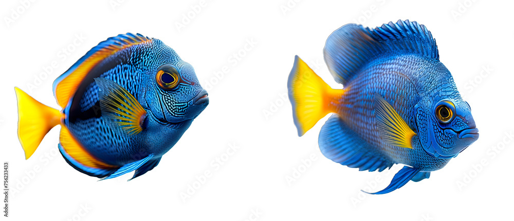 Blue tang isolated on transparent background - Two blue fish with ...