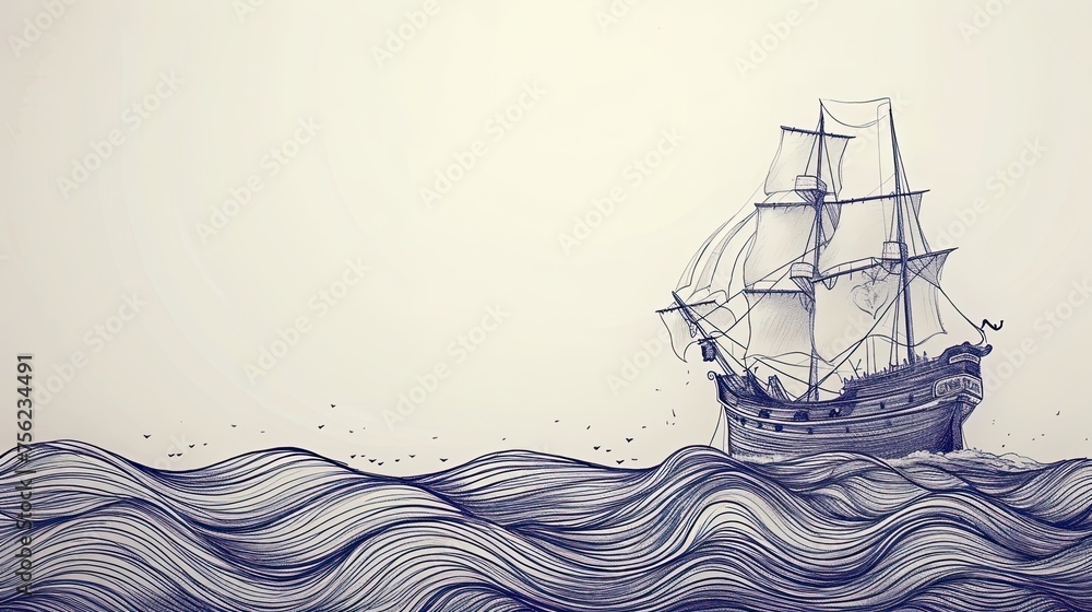 Ship. Abstract, doodle, crows nest, surf, waves, wind, wreck, sail, sea ...