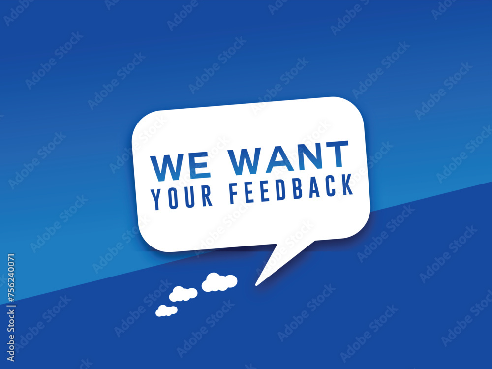 We want your feedback lettering blue background. design, Stock Vector ...