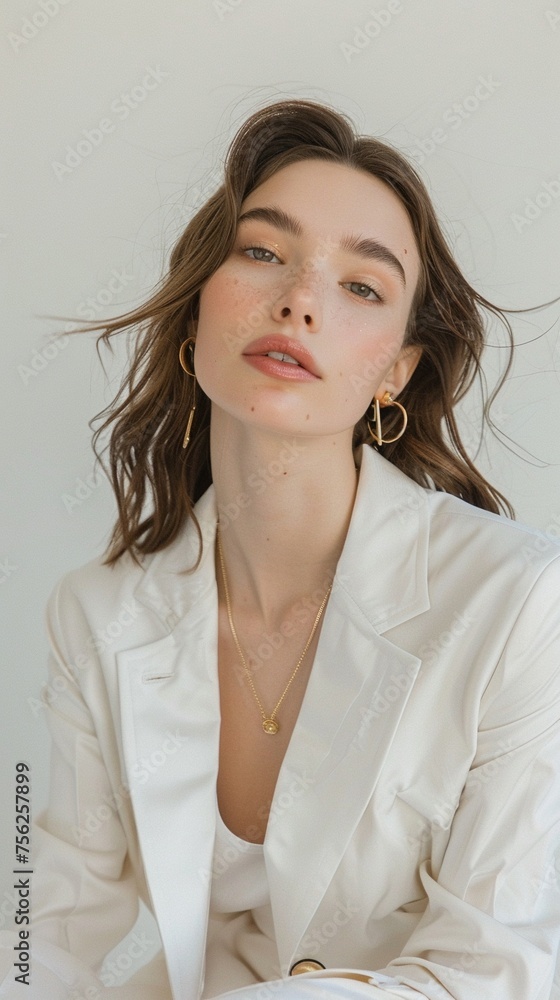 25 years old beariful american white girl wearing white old money style ...