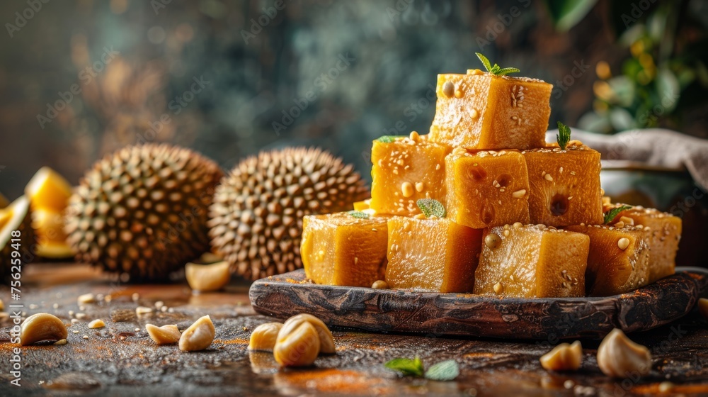 Durian, sweet, food, isolated, cube, candy, square, raw, meal Stock ...