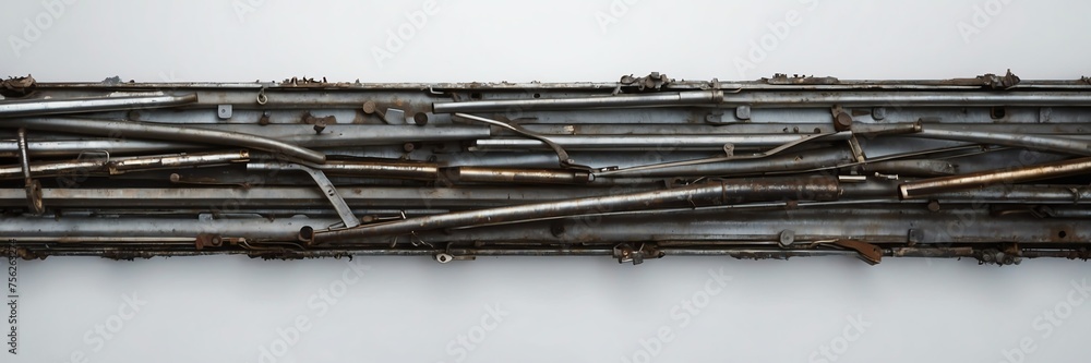 Row of scrap metals on a plain white background, banner background ...