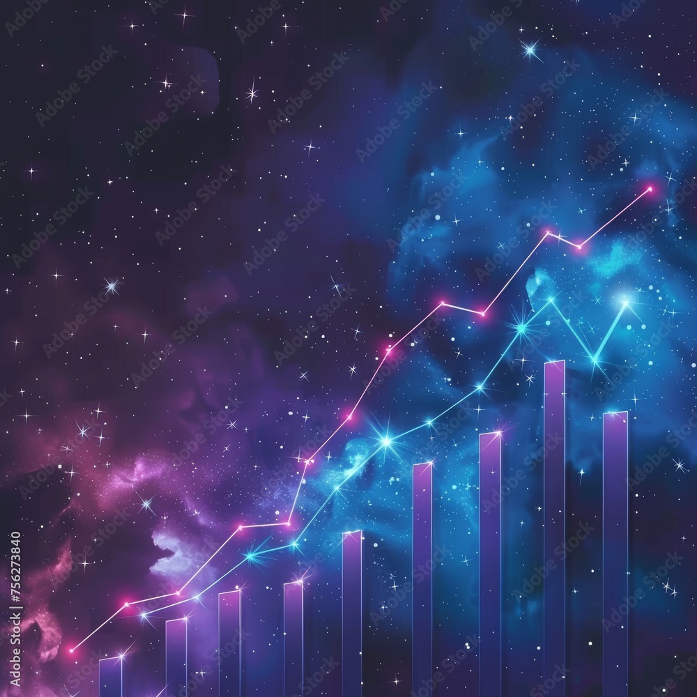 Un gráfico de crecimiento digital se eleva hacia un cielo estrellado ...