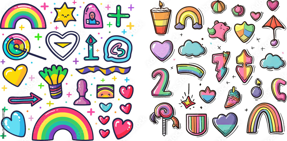 Lgbtq hand drawn elements. Cute lgbtq pride equality symbols, flag ...