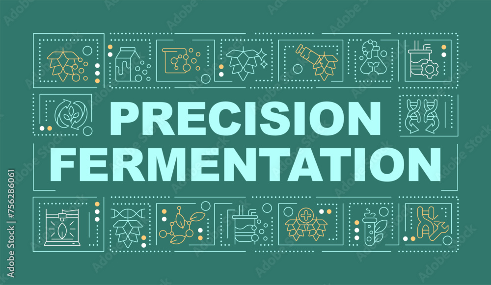 Precision fermentation green word concept. Food production. Typography ...