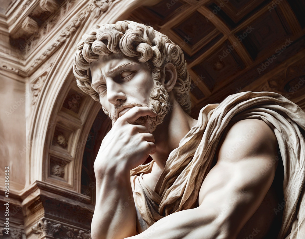 Beautiful statue of an ancient roman emperor thinking about life with ...