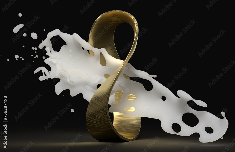 Abstract Möbius strip splash 3D rendering white gel jet through the ...