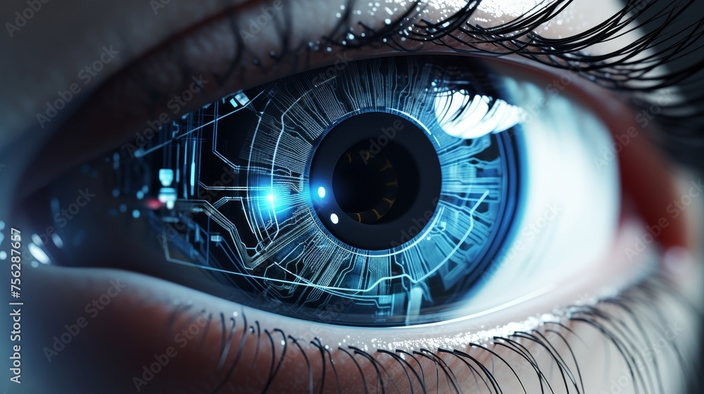 Innovative vision concept close up of eye with laser and corneal ...