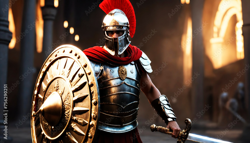 Roman male legionary (legionaries) wear helmet with crest, gladius ...