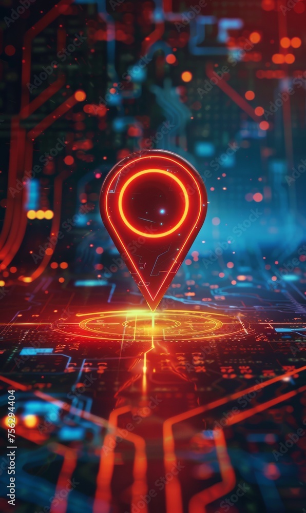 Location pin on map - futuristic technological background. Stock ...