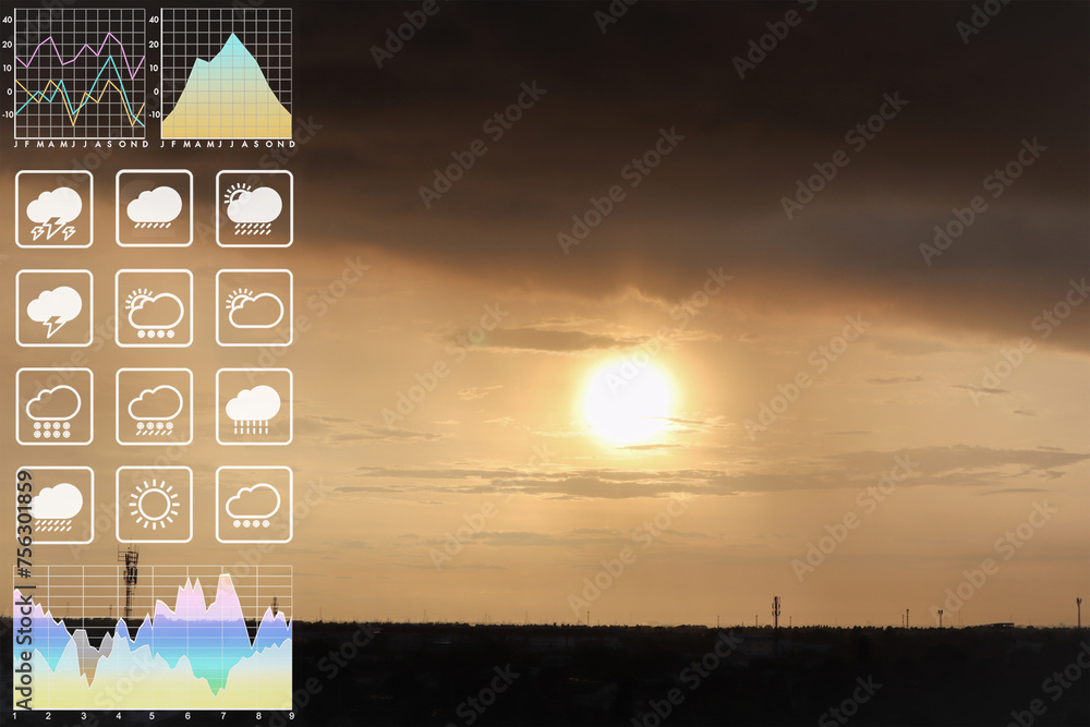 Weather forecast symbol data presentation with graph and chart on ...