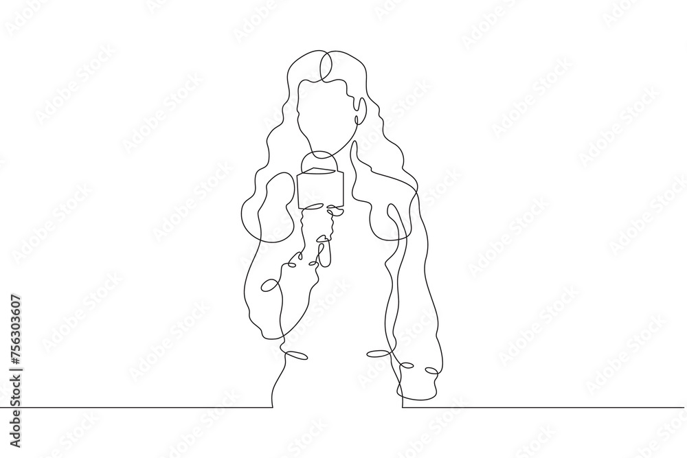 Portrait of a beautiful woman TV presenter. Journalist with a ...