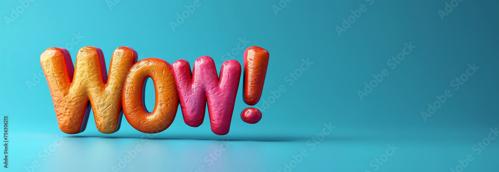 Wow text with exclamation mark. Pastel colors. short text, word ...