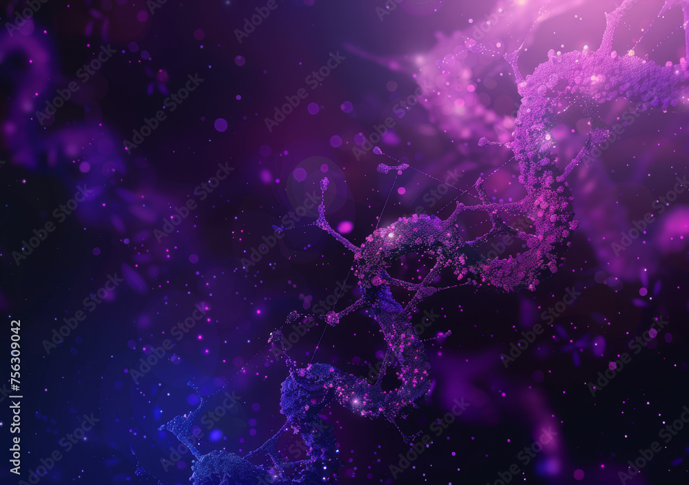 DNA close up, purple hue. DNA gene helix 3D loop, chromosome cell ...