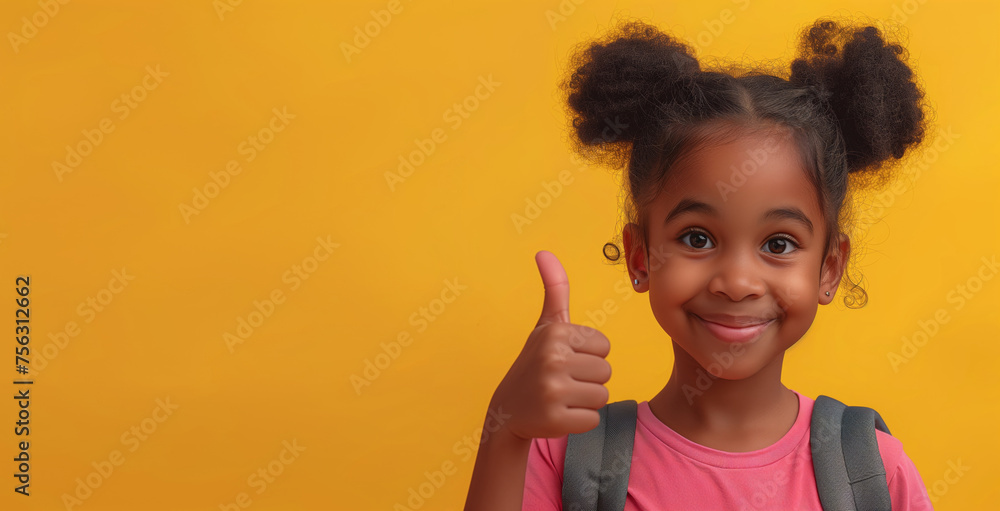Portrait of african american little girl with thumbs up finger ...