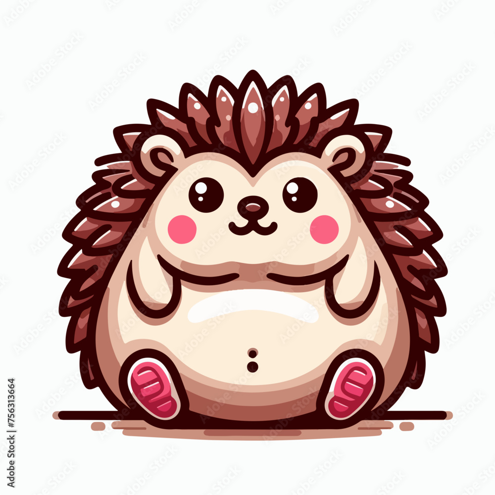 Vector illustration of cute fat chubby hedgehog logo icon sticker ...