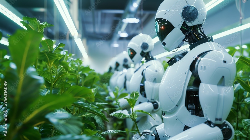 Robot farmers growing plant in green house lab with IOT based smart ...