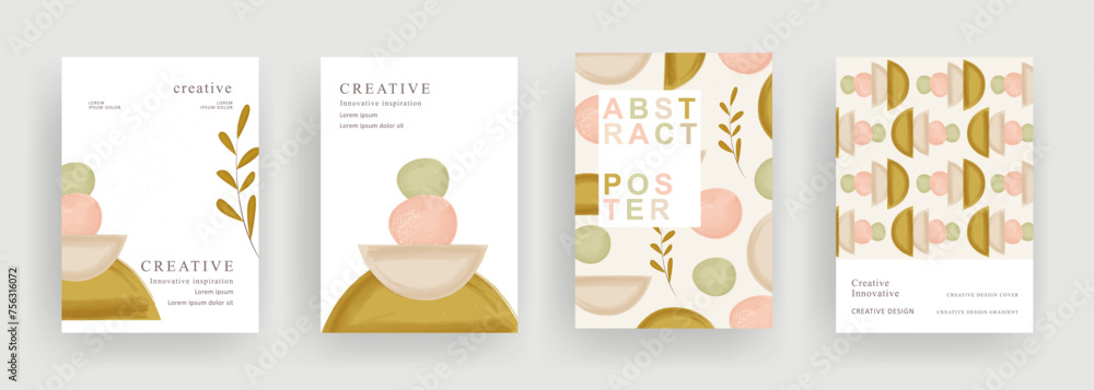 boho design background template vector. Minimalist style posters cover ...