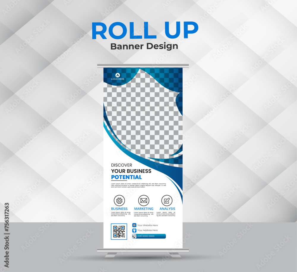 This template for a roll-up banner design has a contemporary x-banner ...